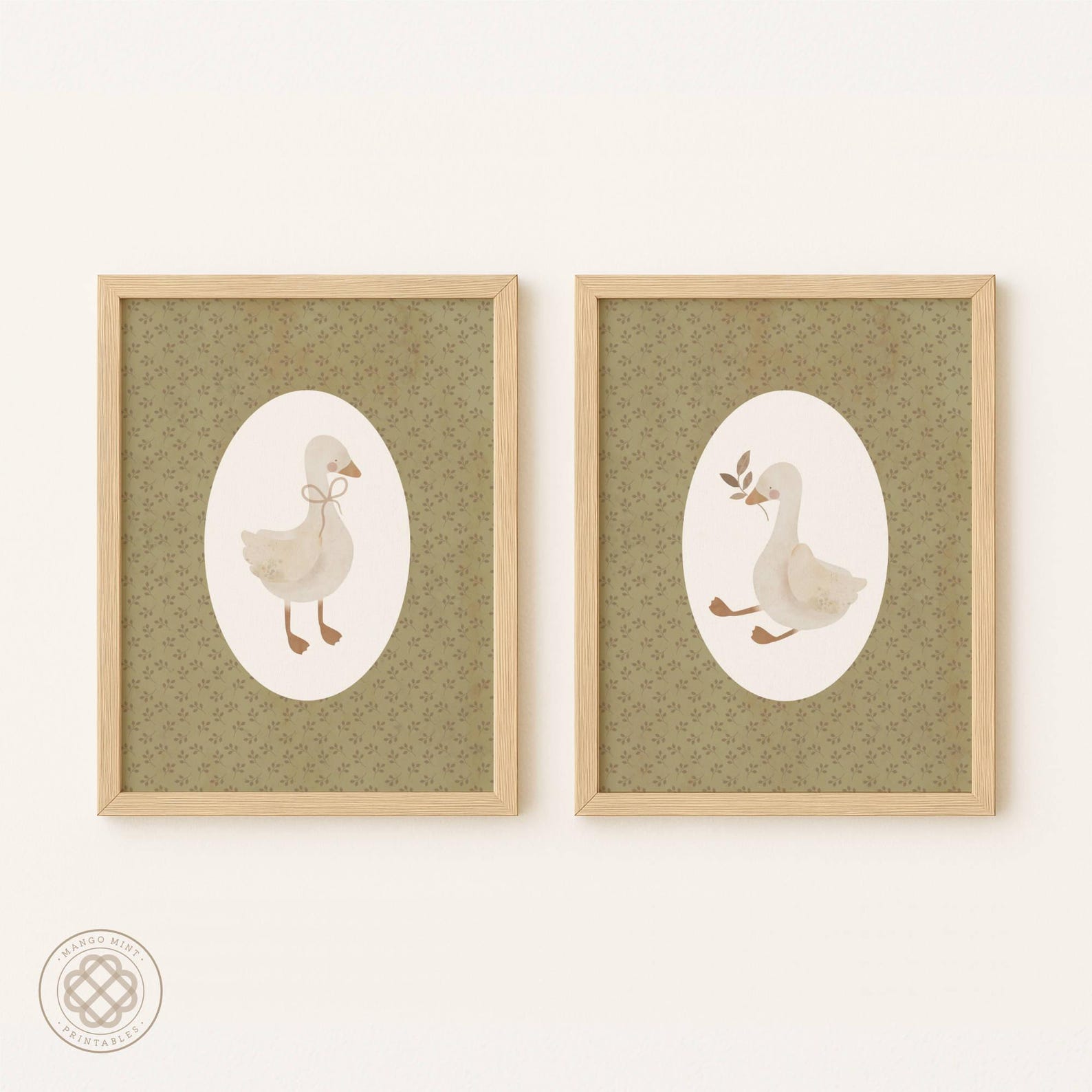 Antique Storybook Geese, Olive Green Nursery Decor, Silly Goose Poster ...