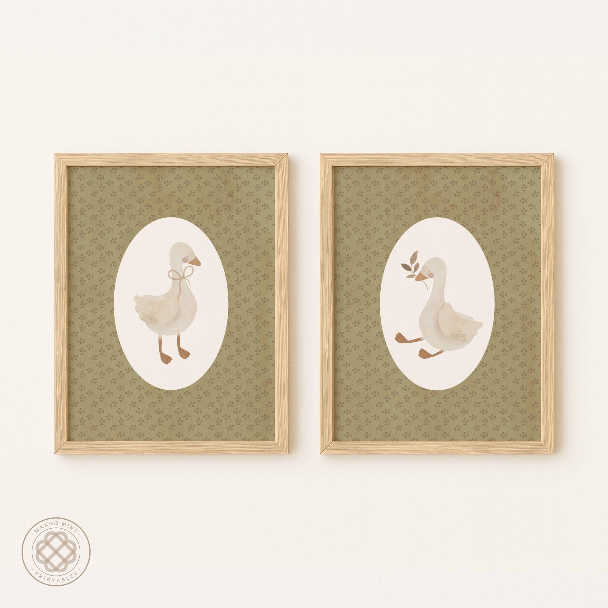 Antique Storybook Geese, Olive Green Nursery Decor, Silly Goose Poster ...