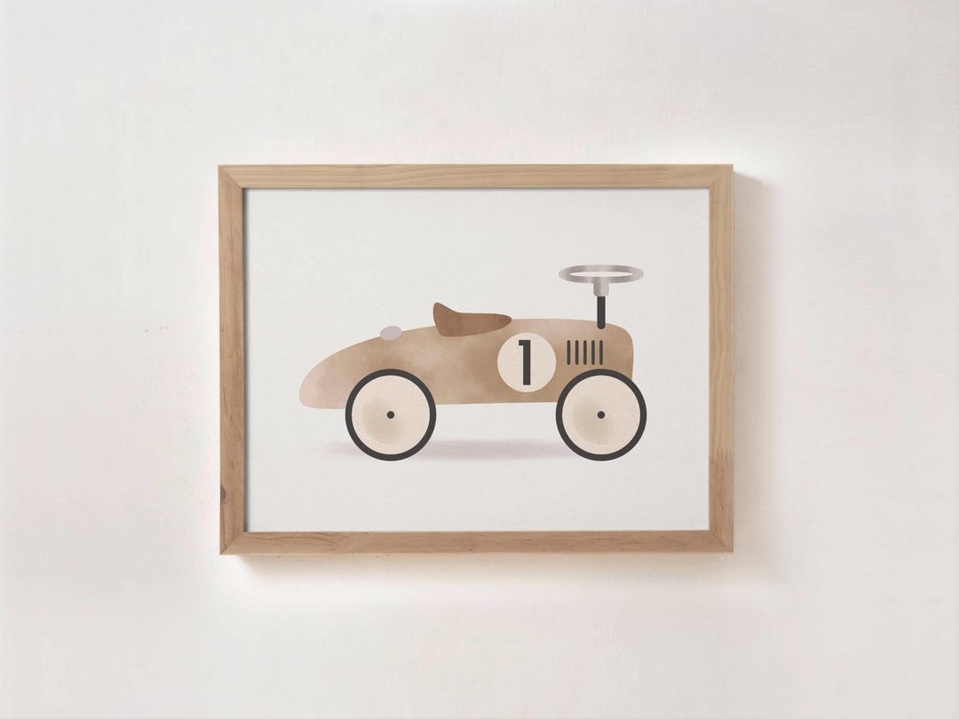 Neutral Tan Toy Race Car Printable Poster for Boy's Room, Neutral ...