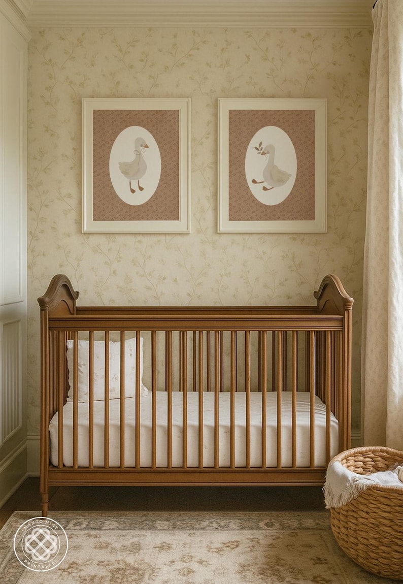 Antique Storybook Geese Printable Poster Set in Neutral Brown, 2 Piece ...