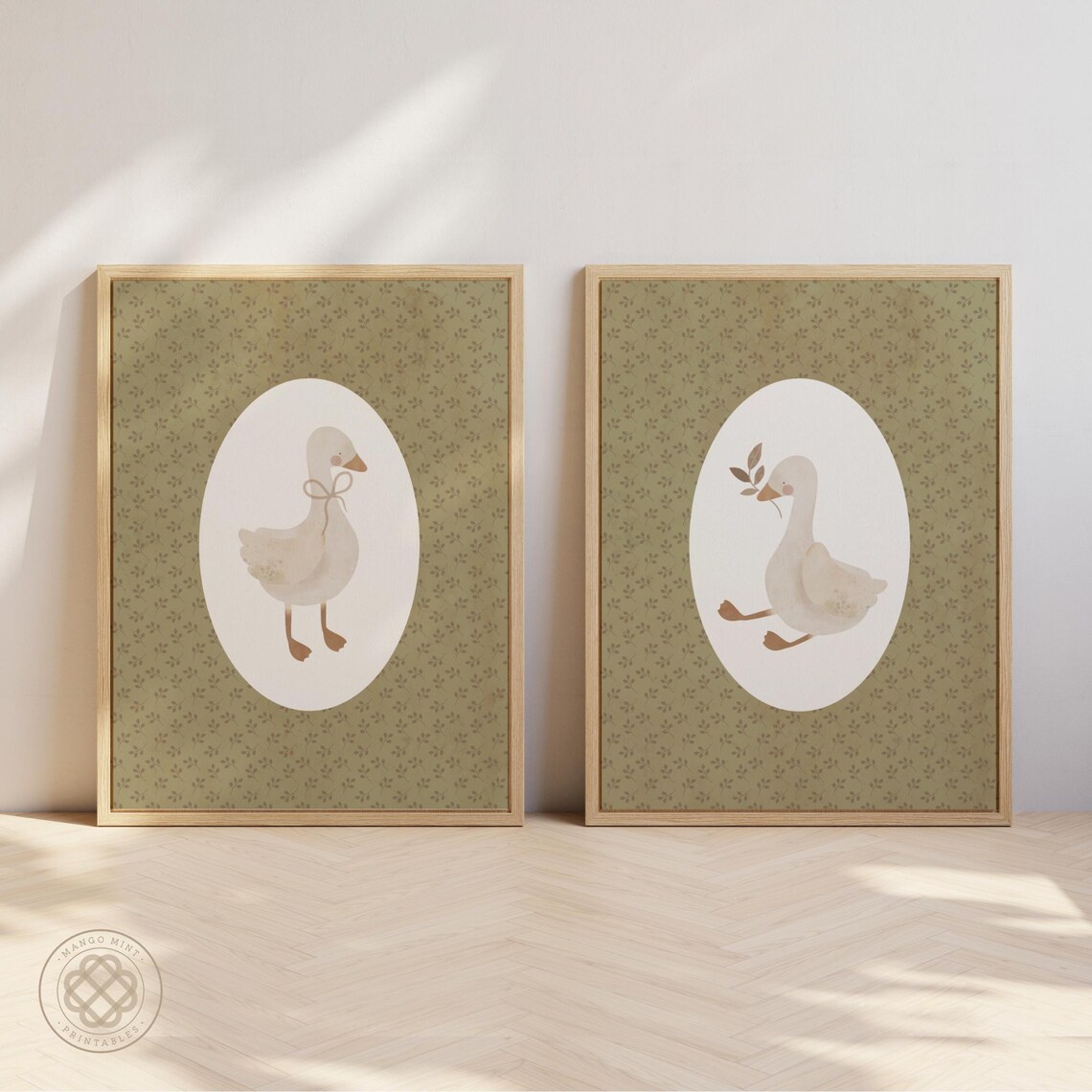Antique Storybook Geese, Olive Green Nursery Decor, Silly Goose Poster ...