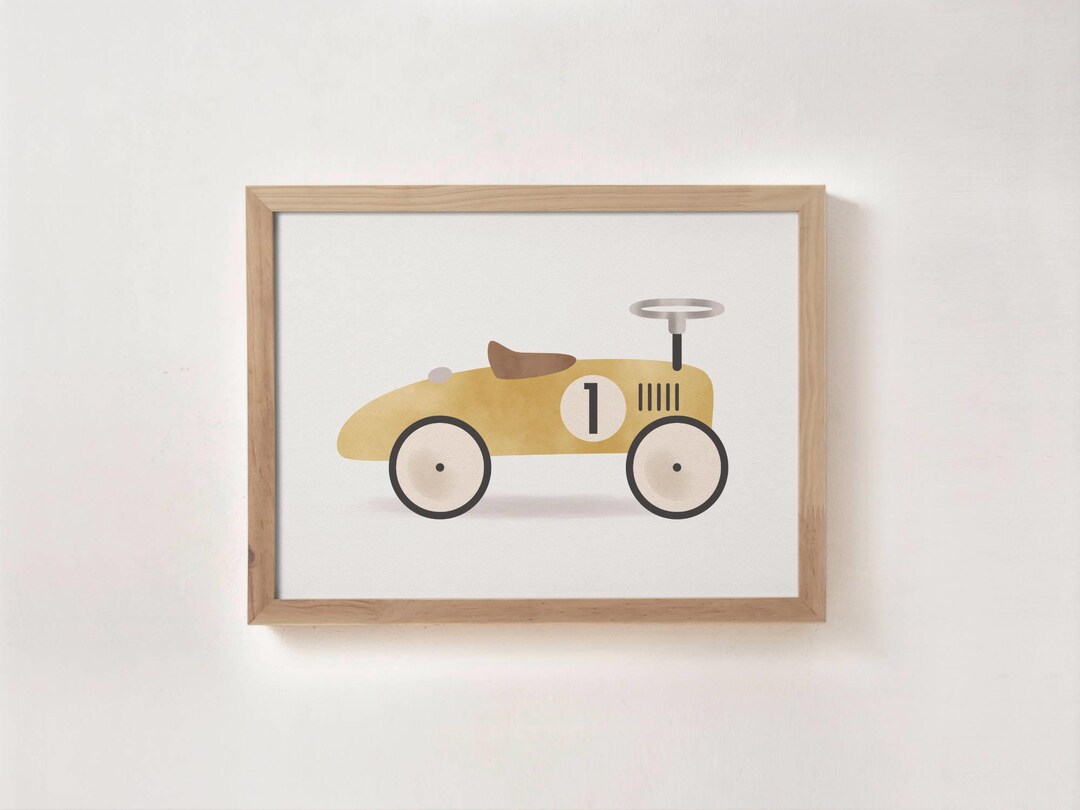 Mustard Yellow Toy Race Car Printable, Yellow Vehicles for Boy's Room ...