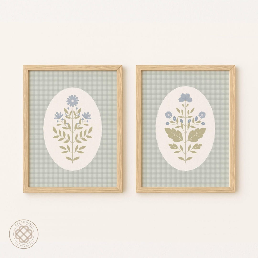 Cottage Style Blue Floral Artwork Set, Printable Posters for Cottage ...