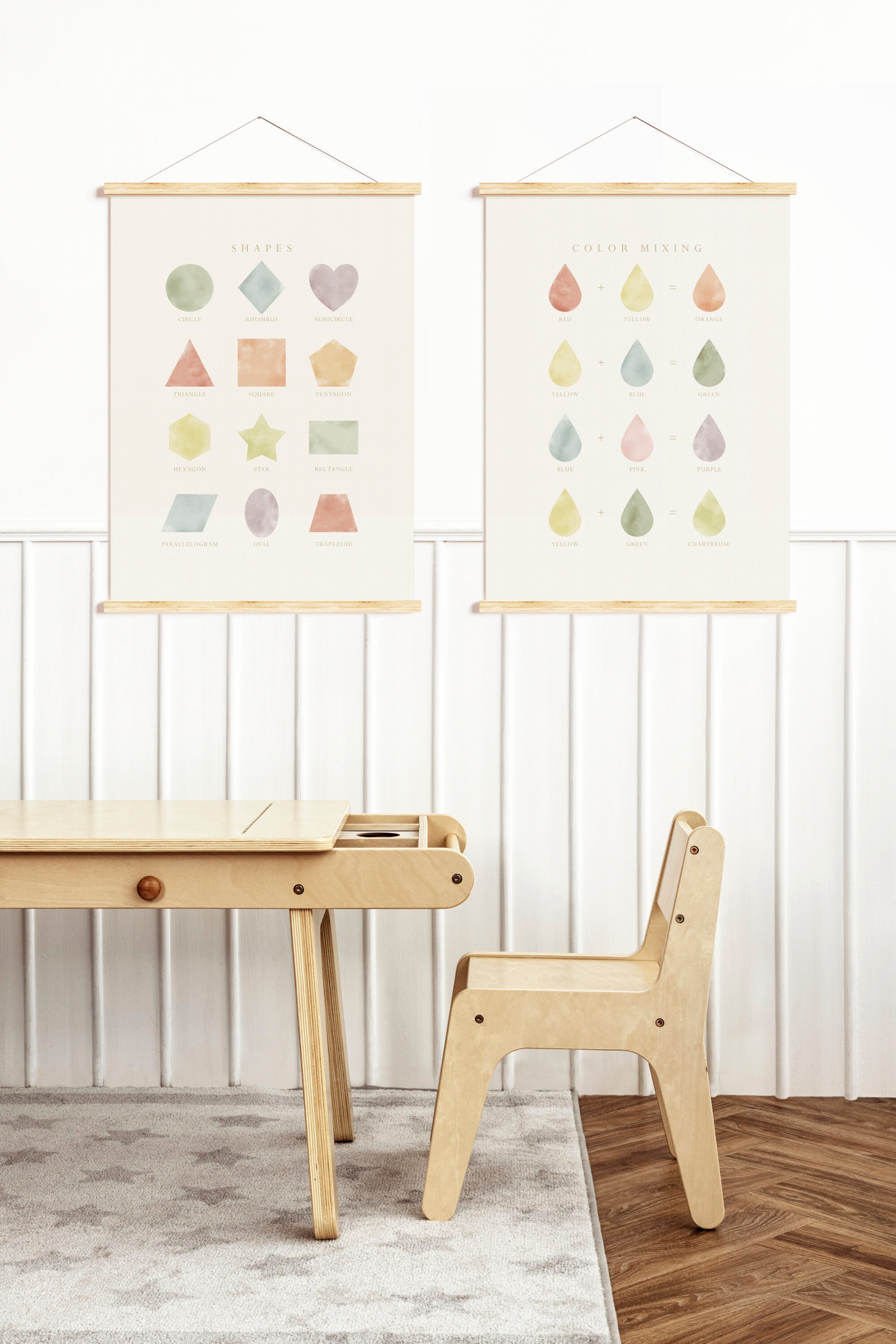 Pastel Rainbow Printable Poster, Watercolour Shapes Chart for Kids ...