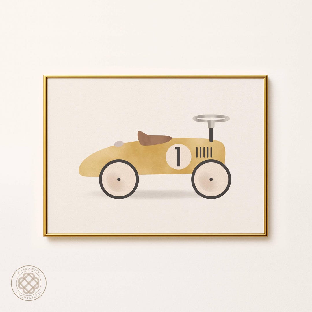 Mustard Yellow Toy Race Car Printable, Yellow Vehicles for Boy's Room ...