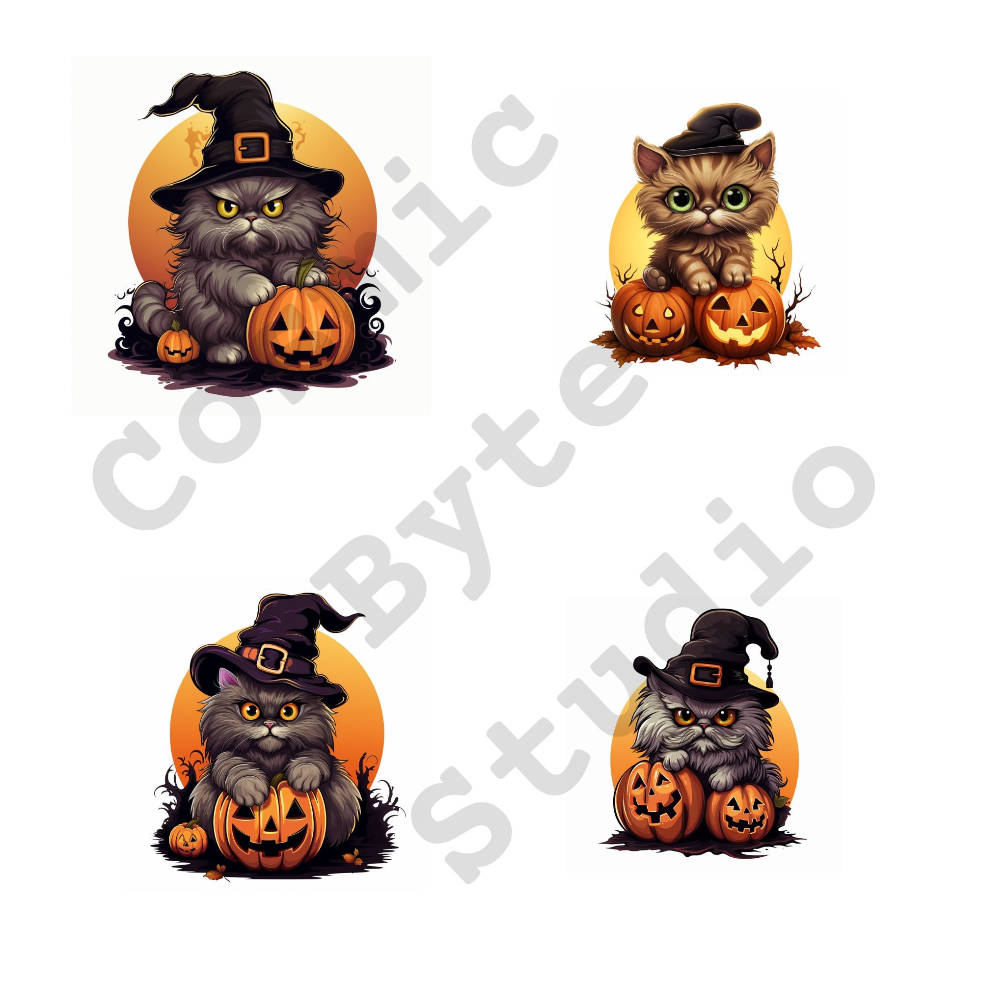 13 Cute Halloween Kitten Clipart | Watercolour Cat PNG JPEG and PDF ...