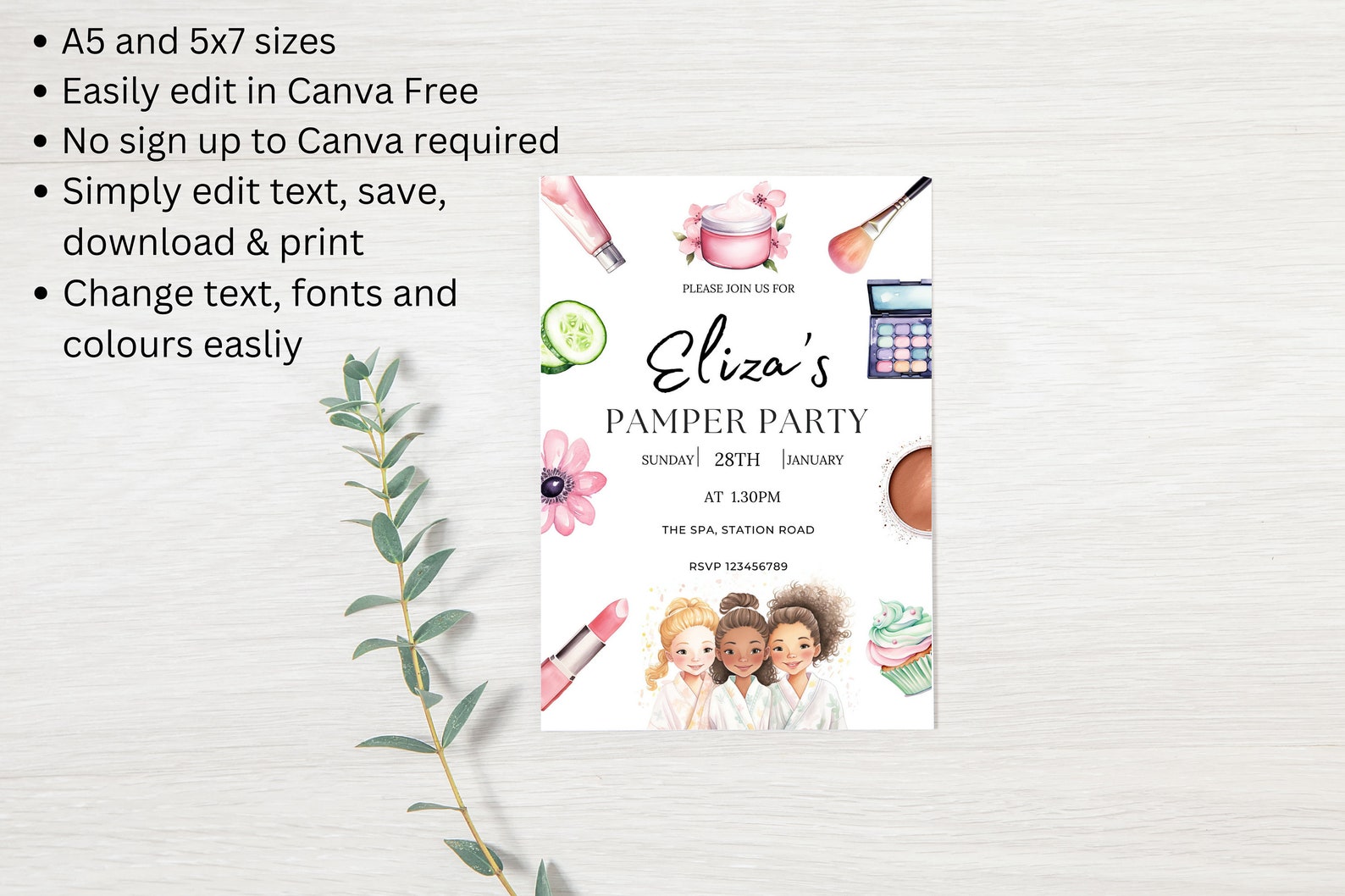 Printable Girls Pamper Party Invitation Template, Spa Birthday Party ...