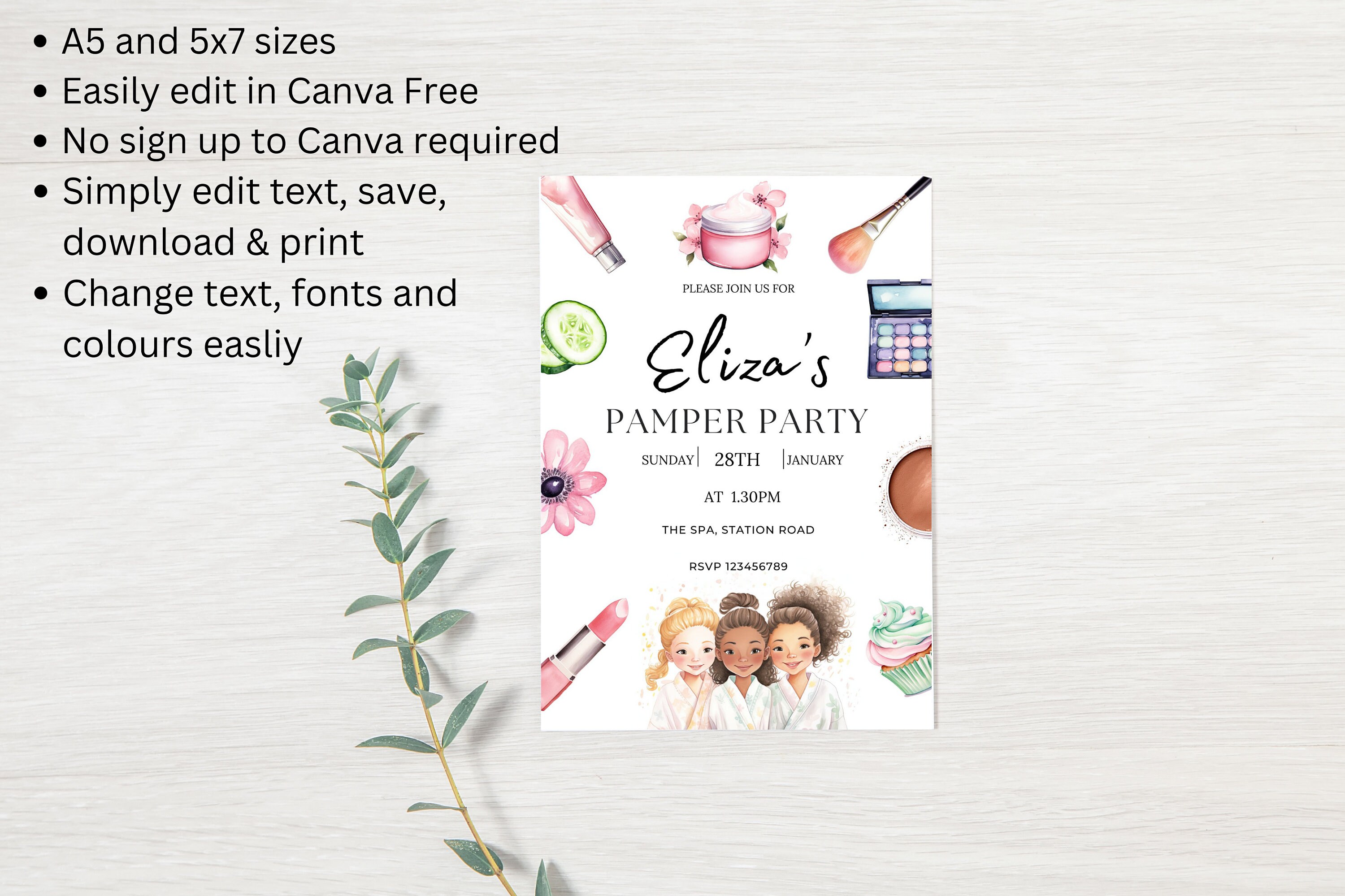 Printable Girls Pamper Party Invitation Template, Spa Birthday Party ...