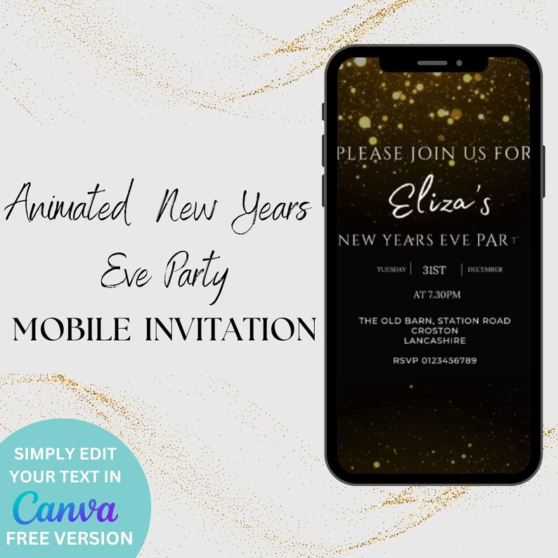 Mobile Animated New Years Eve Party Video Invitation Template, Text ...