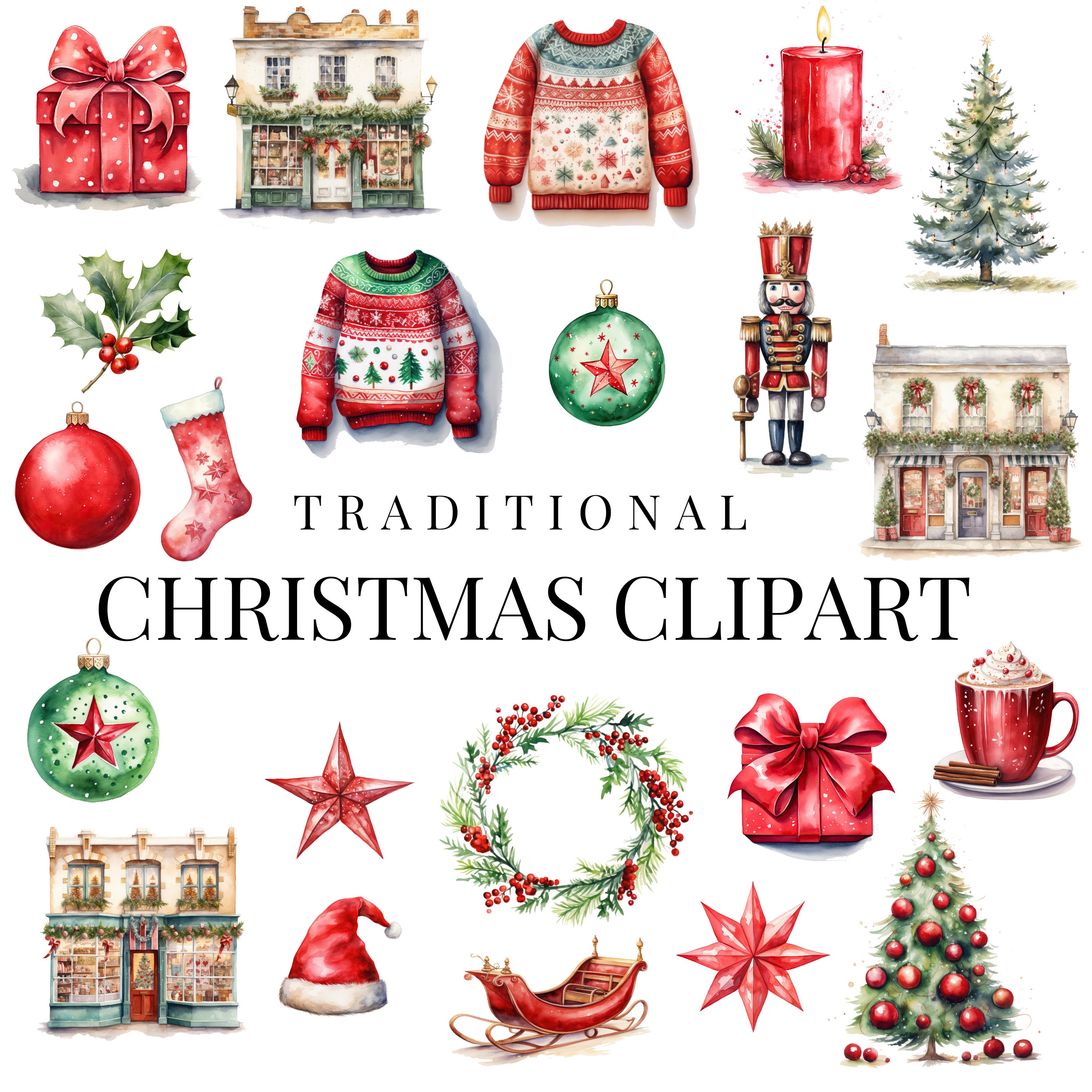 Christmas Clipart PNG Designs, 22 Traditional Christmas Red and Green ...