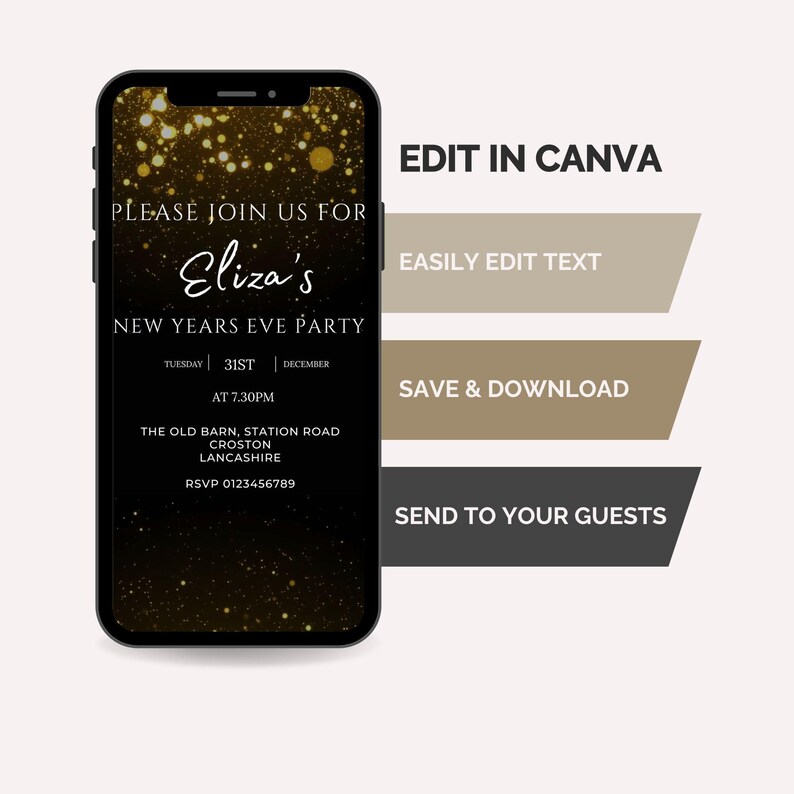 Mobile Animated New Years Eve Party Video Invitation Template, Text ...