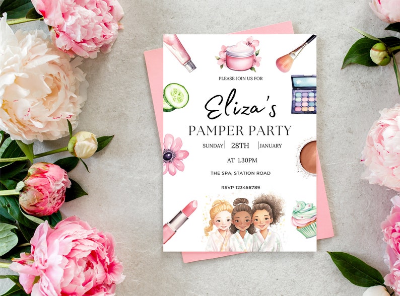 Printable Girls Pamper Party Invitation Template, Spa Birthday Party ...