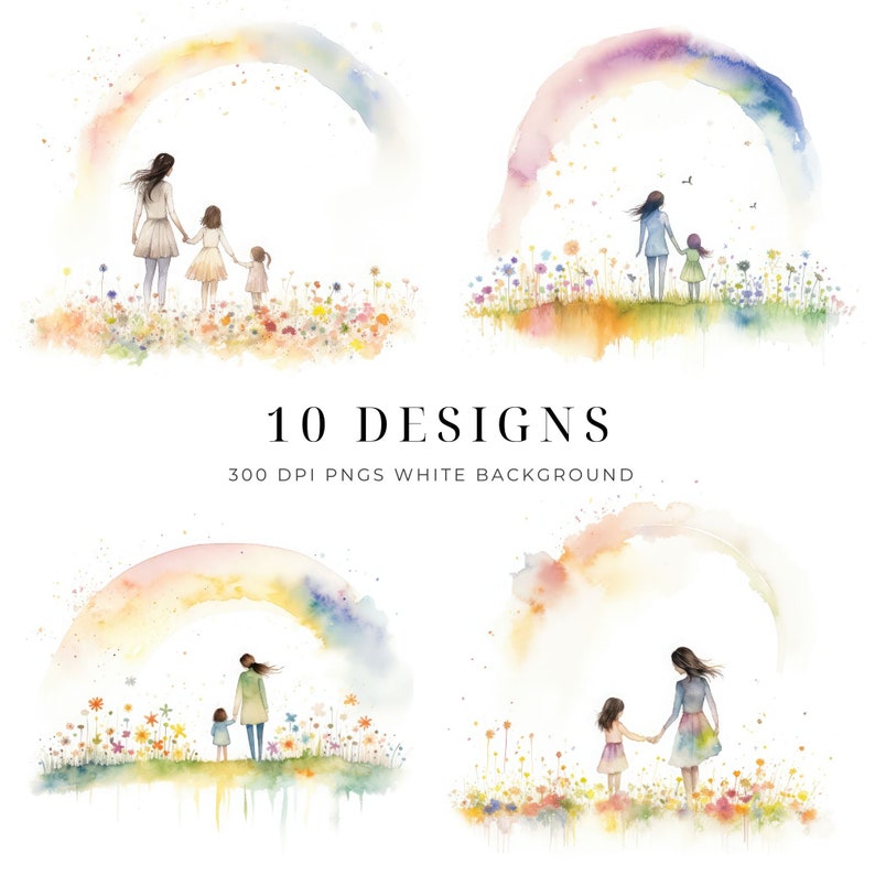 Mothers Day Pretty Watercolour Clip Art Designs PNG Bundle, Mothers and ...