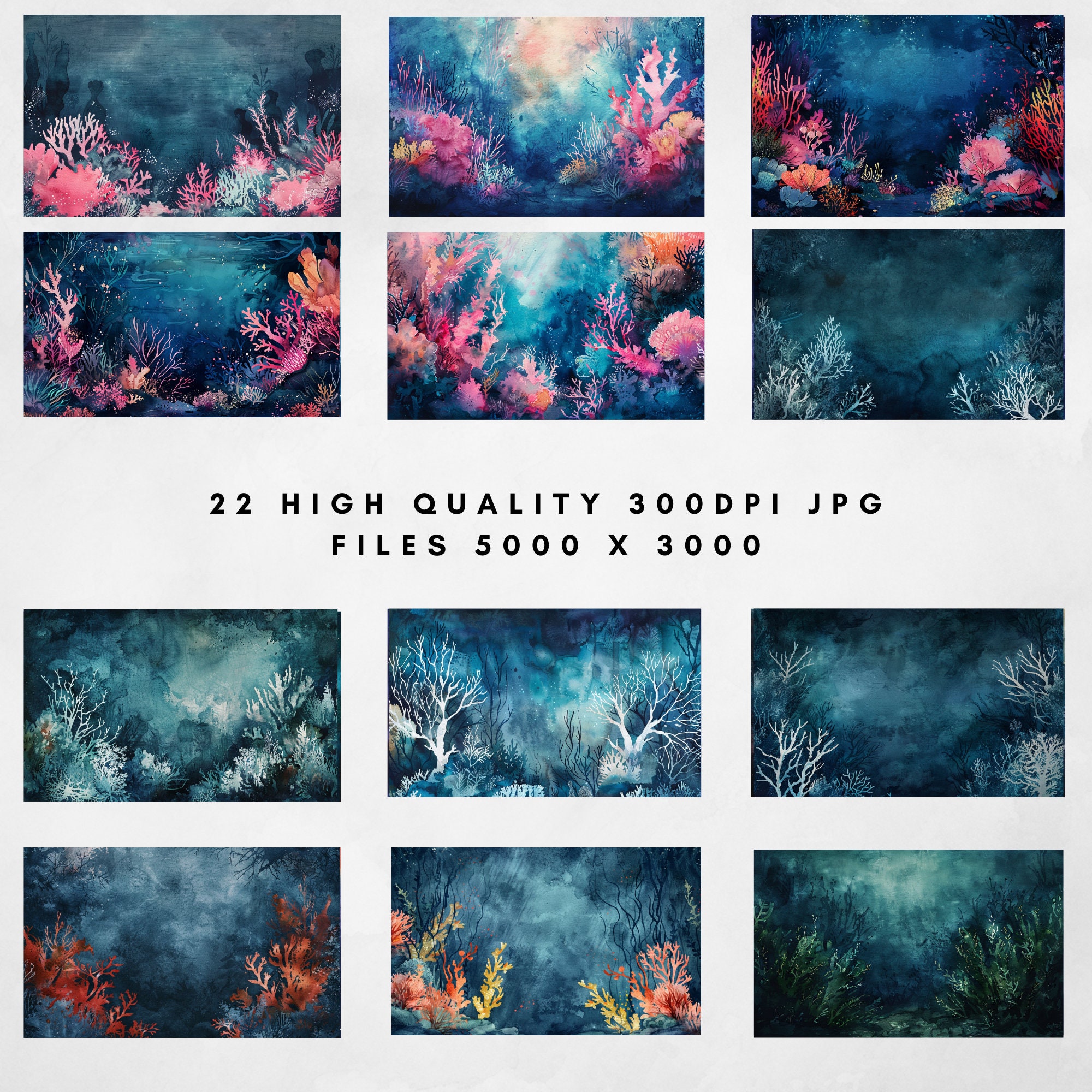 25 Watercolour Clipart Backgrounds Under Water, Under Sea Watercolour ...