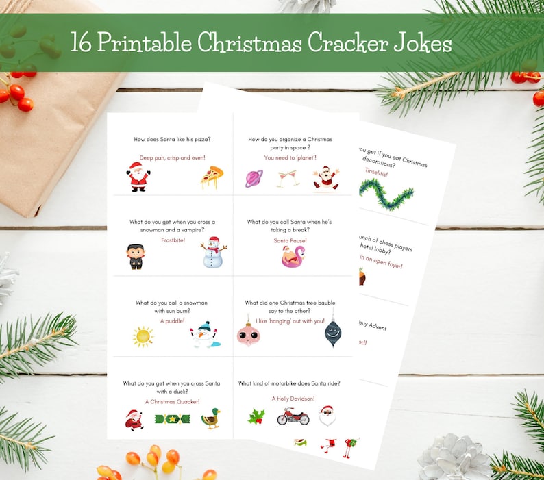 Printable Christmas Cracker Jokes, Christmas Jokes for Kids, 16 ...