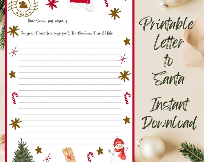 Santa Letter Printable, Letter to Santa for Kids, Christmas Wish List ...