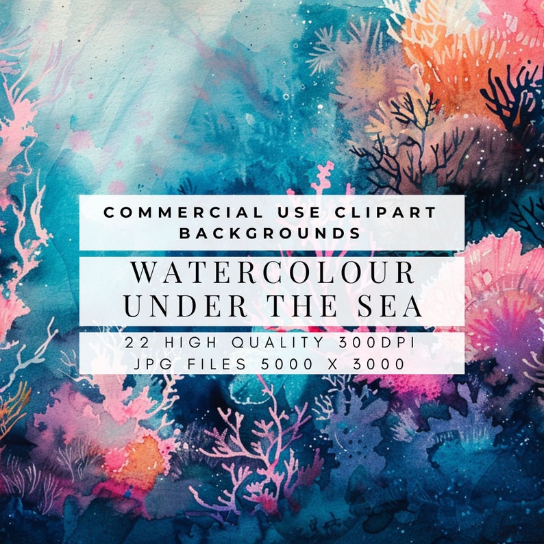 25 Watercolour Clipart Backgrounds Under Water, Under Sea Watercolour ...