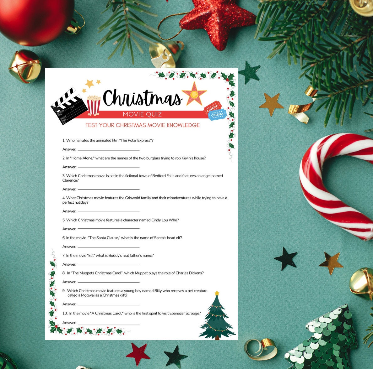 Christmas Trivia Movie Quiz, Printable Family Movie Quiz, Christmas ...