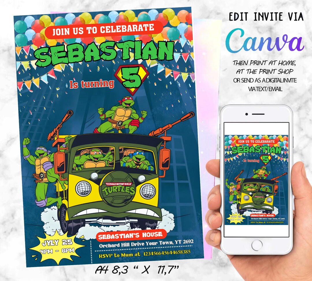 Ninja Turtle Invitation Tmnt Invitation Ninja Turtle - Etsy
