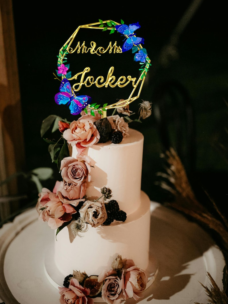 Personalized Acrylic Wedding Cake Topper With Heart, Custom Couple Cake ...