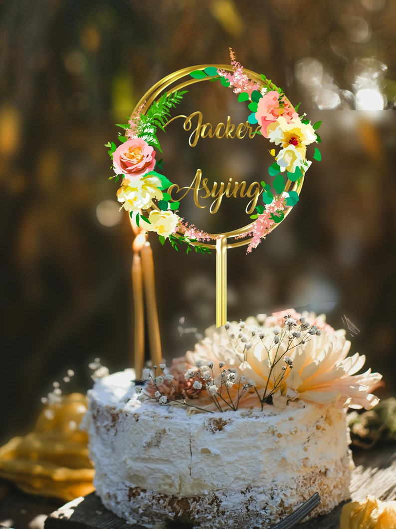 Personalized Acrylic Wedding Cake Topper With Heart, Custom Couple Cake ...