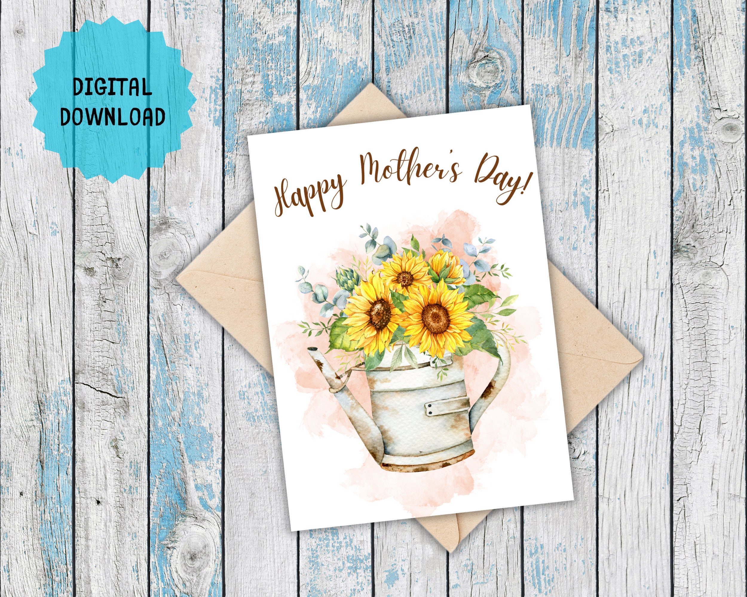 Sunflower Mother's Day Card, Printable Instant PDF Download, Watercolor ...