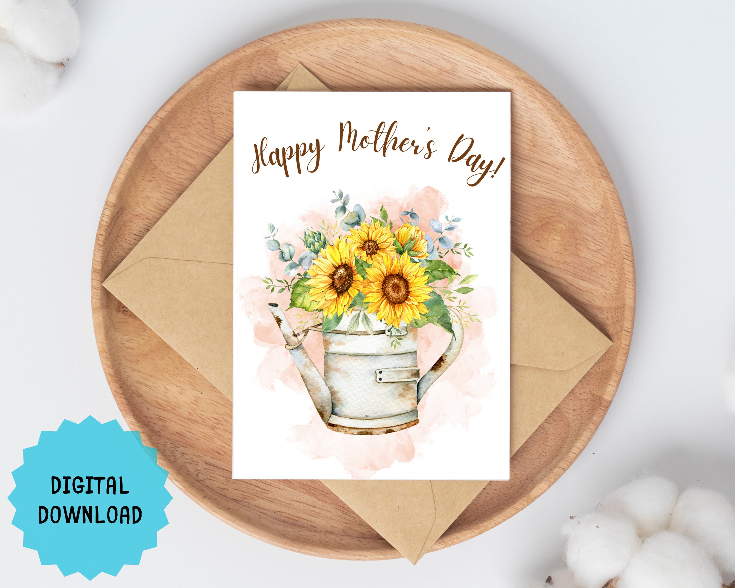 Sunflower Mother's Day Card, Printable Instant PDF Download, Watercolor ...