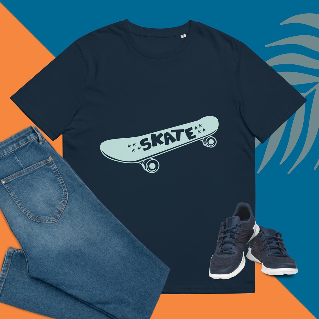 Skate Unisex Organic Cotton T-shirt, Skater Style Tee, Skateboard Motif ...