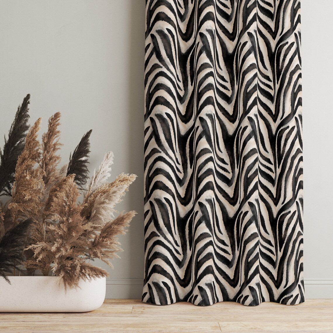 Zebra Design Grommet Curtains, Custom Living Room Curtains, Rod Pocket ...