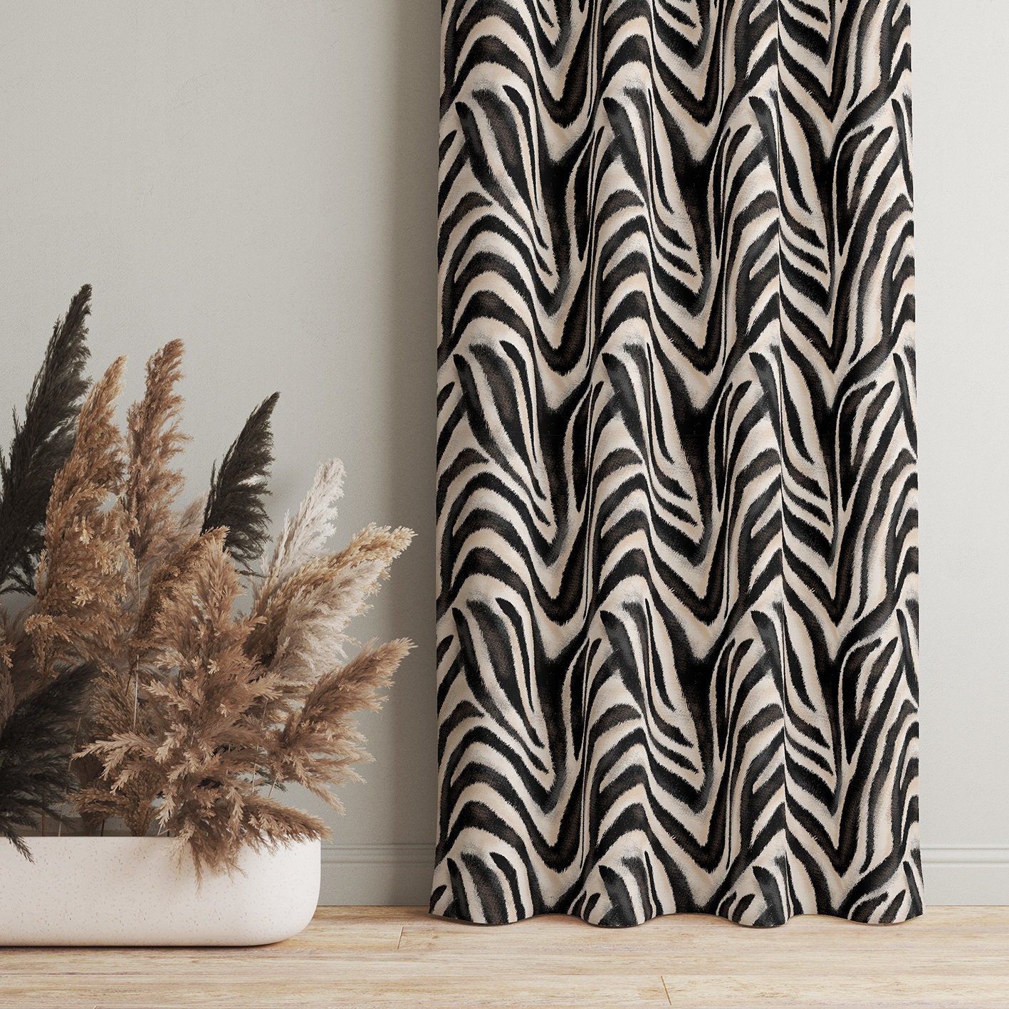 Zebra Design Grommet Curtains, Custom Living Room Curtains, Rod Pocket ...