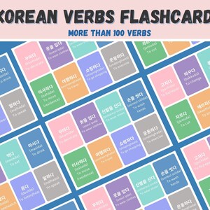 KOREAN Verbs Flashcards | 100 Korean Verbs Flashcards - Etsy
