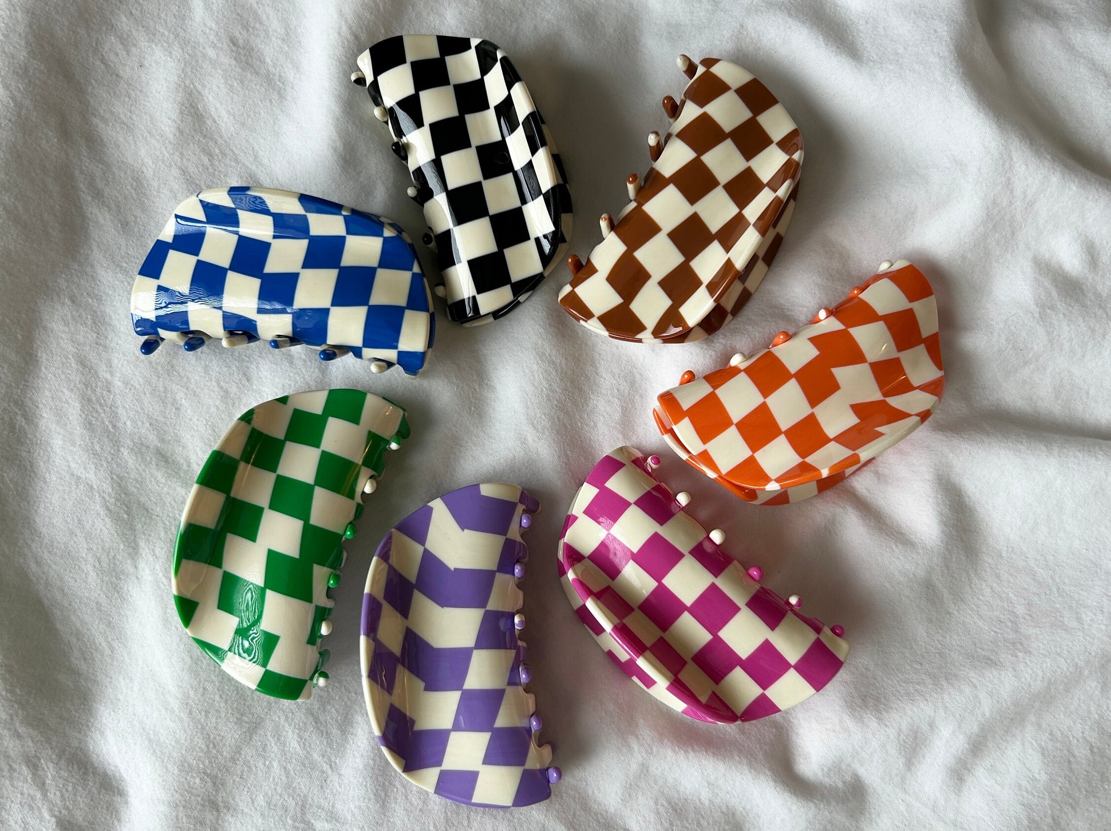 7 Colors Checkerboard Oval Hair Claw Clip, Sturdy Hair Clip - Etsy