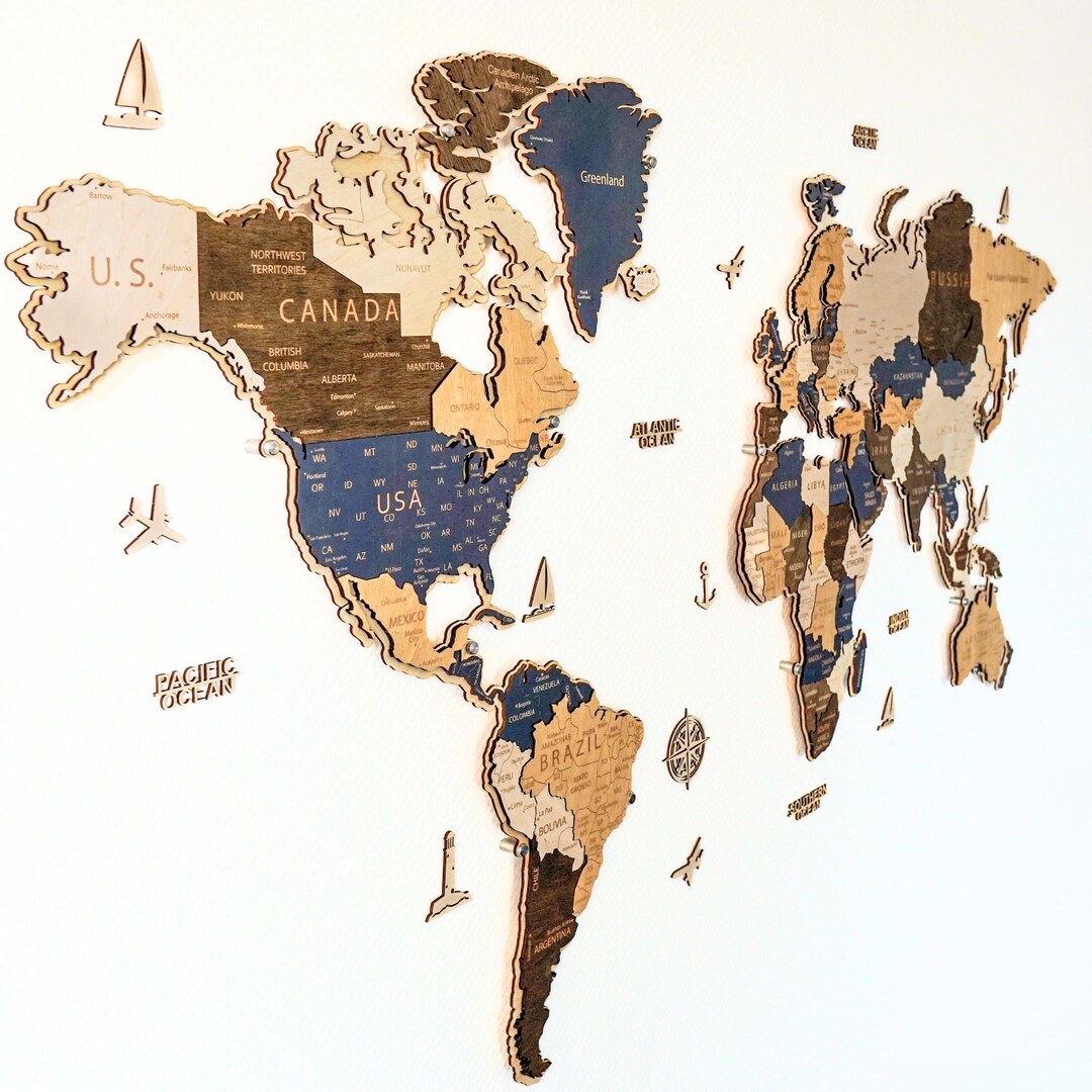 World Map Wall Art: 3D Wood Travel Map, Gift for Couples and World ...