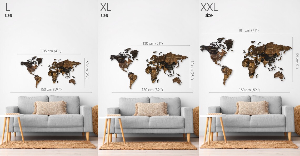 Natural 3D Wood World Map Wood Map for Wall Wooden Wall Map - Etsy Canada