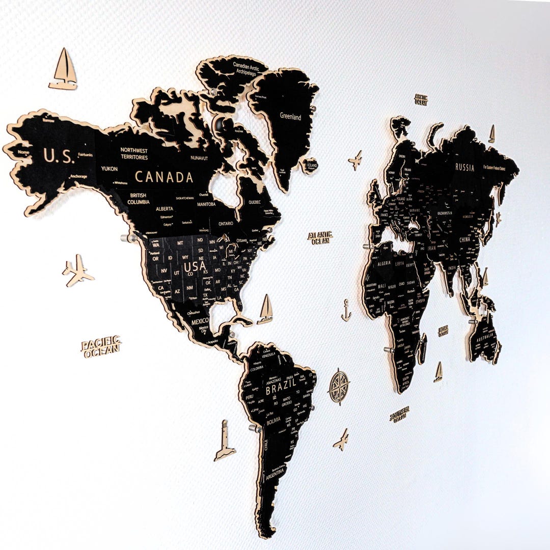 World Map Wall Art: 3D Wood Travel Map, Gift for Couples and World ...