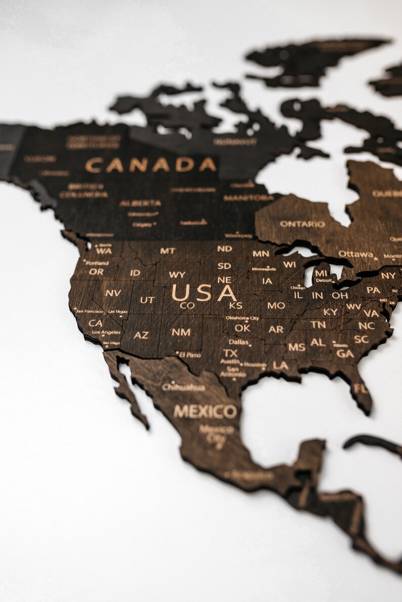 Natural 3D Wood World Map Wood Map for Wall Wooden Wall Map - Etsy Canada
