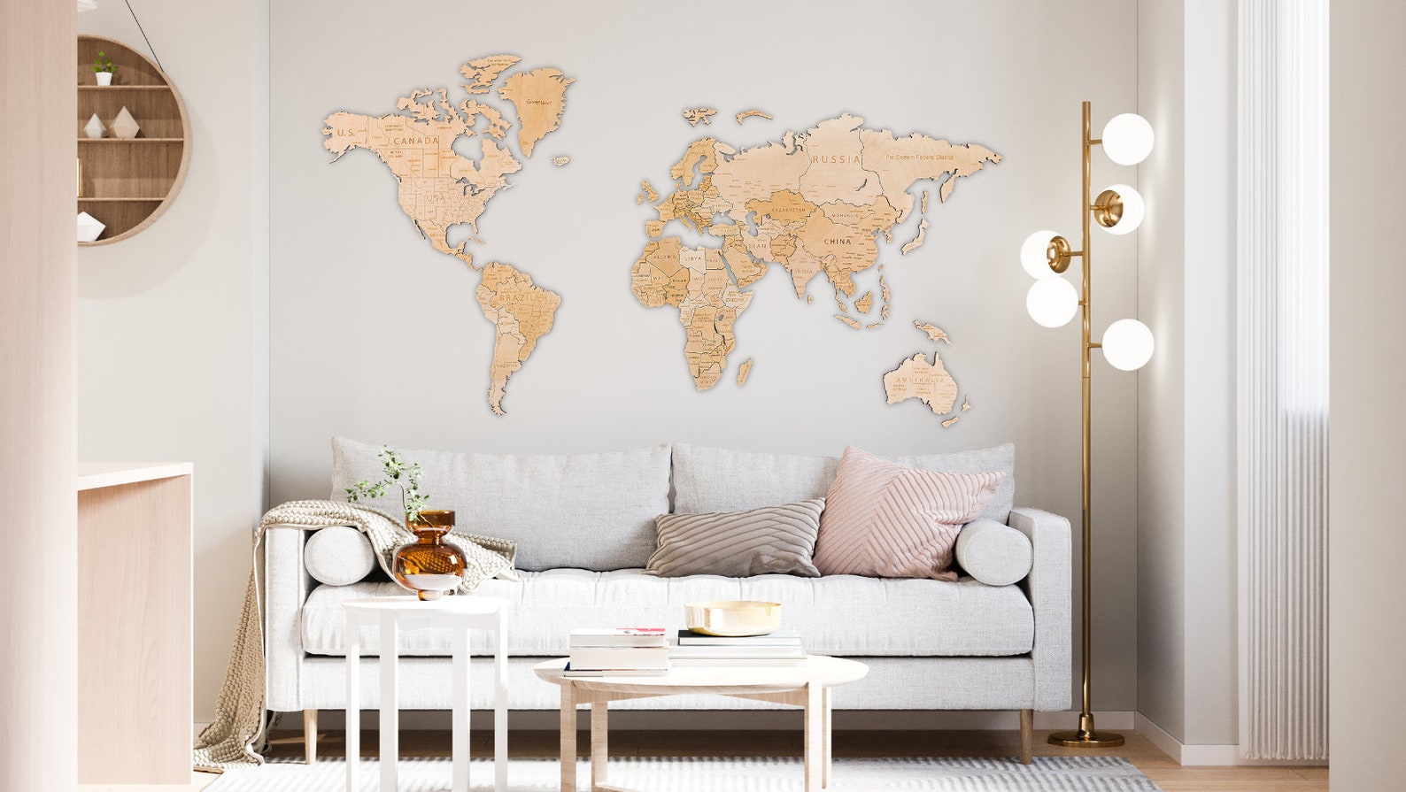 Natural 3D Wood World Map, Wood Map for Wall, Wooden Wall Map, Large ...