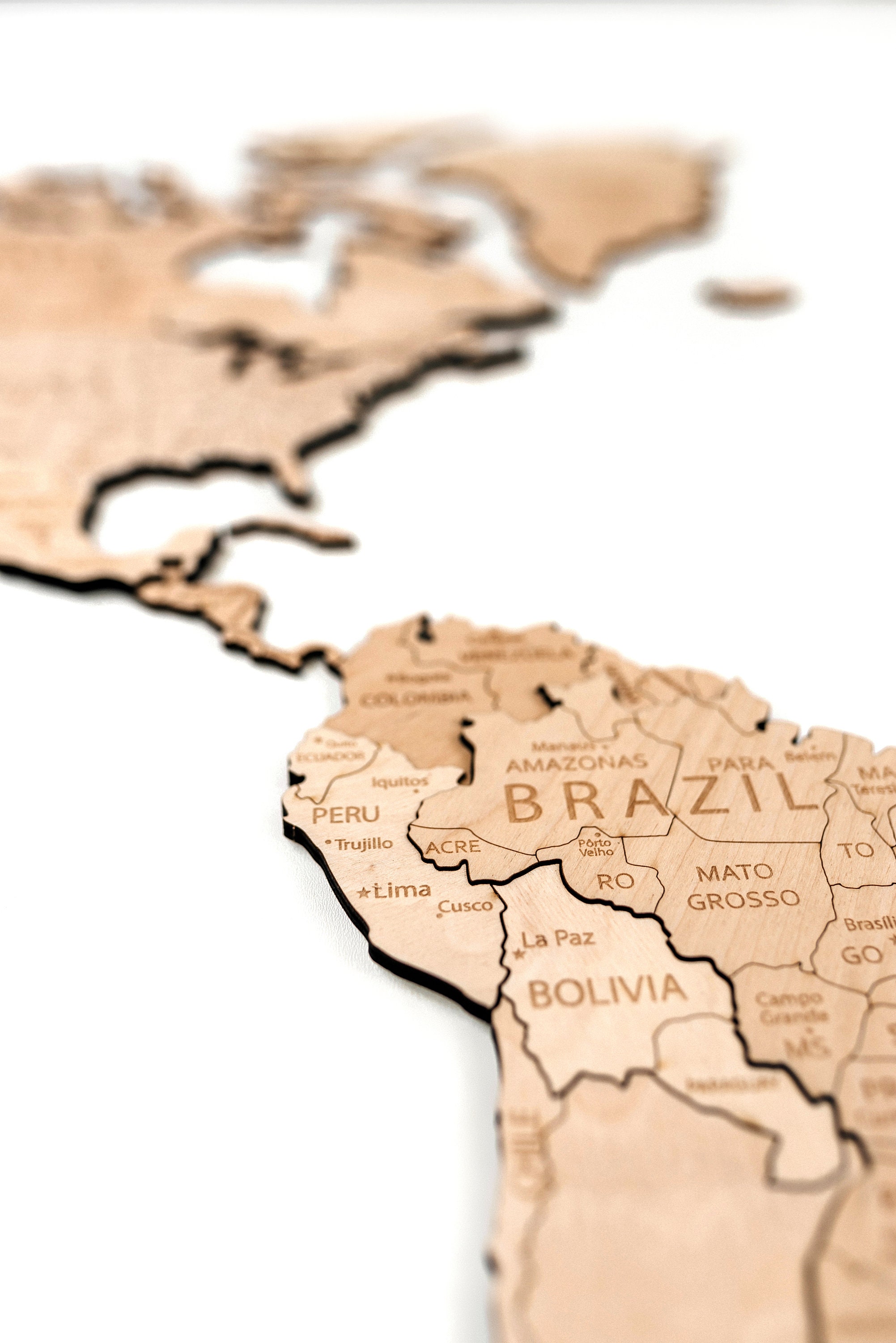 Natural 3D Wood World Map, Wood Map for Wall, Wooden Wall Map, Large ...