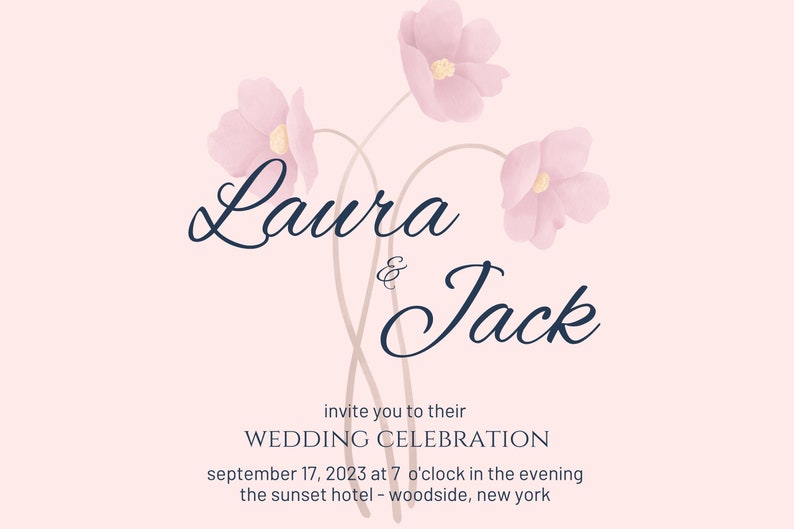 Soft Pink Wedding Invitation Canva Template - Etsy