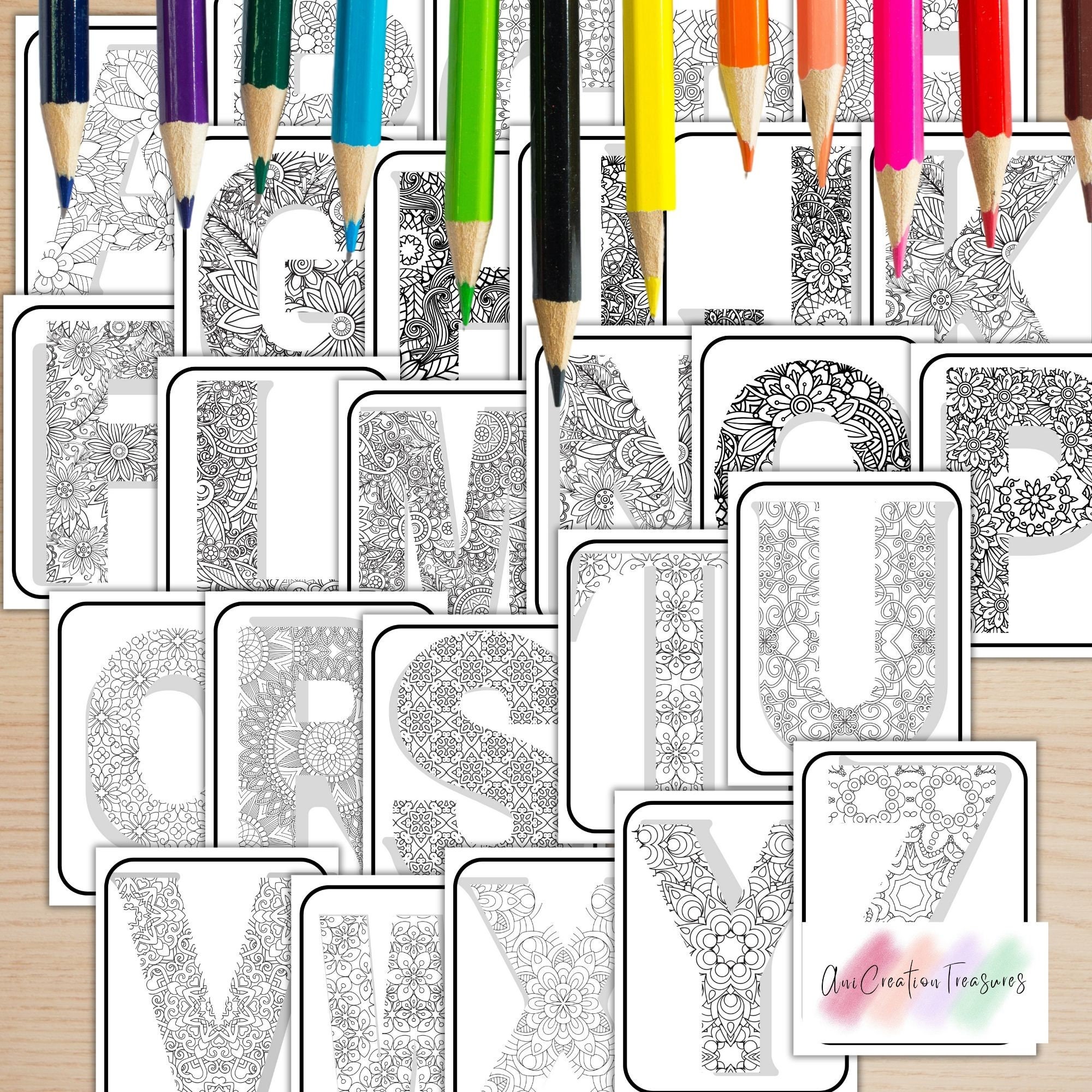 Alphabet Coloring Pages: 26 Letter Printables for Adults & Teens (5 PDF ...