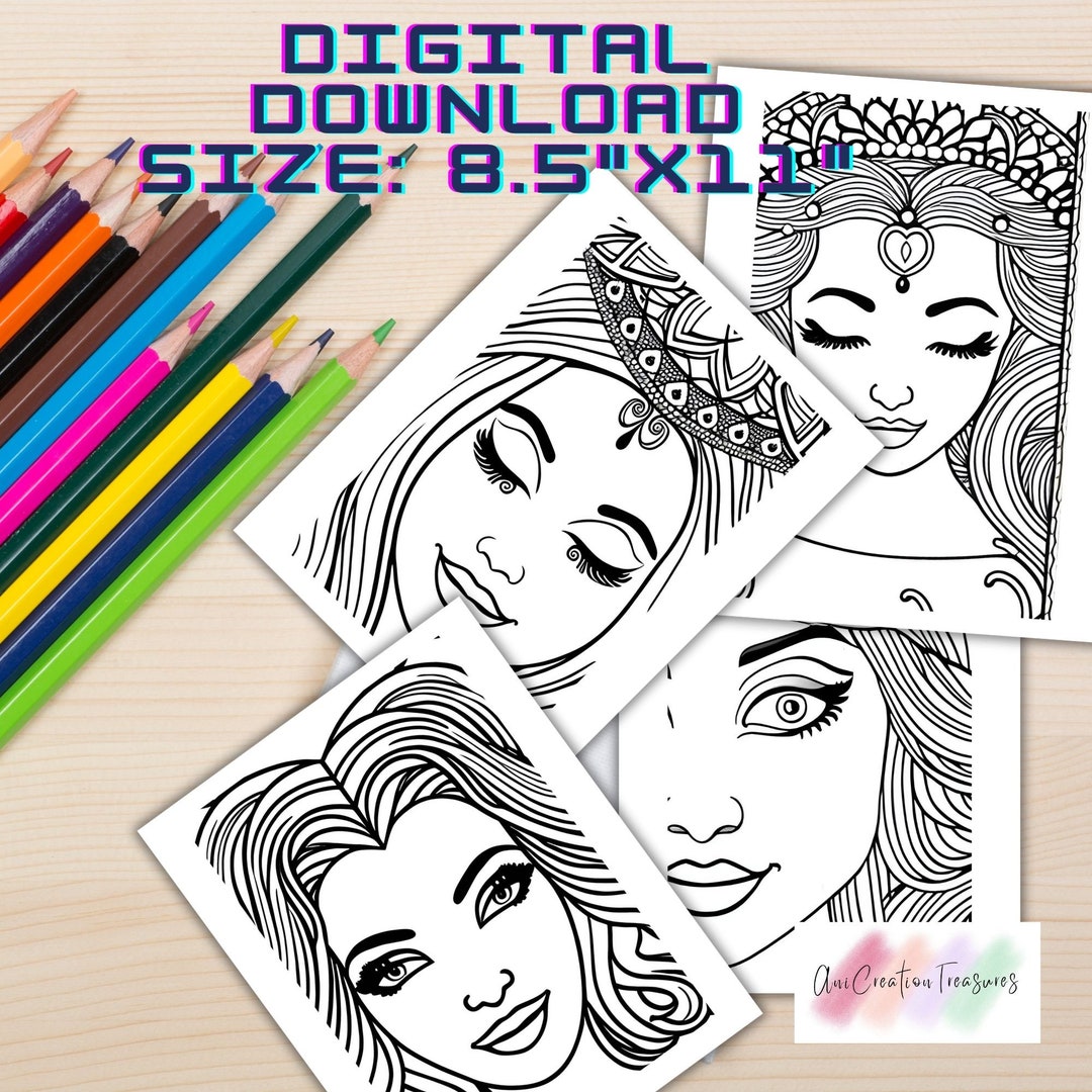 Princess Coloring Pages 20 Pieces, Adult Coloring Printables, 5 PDF ...