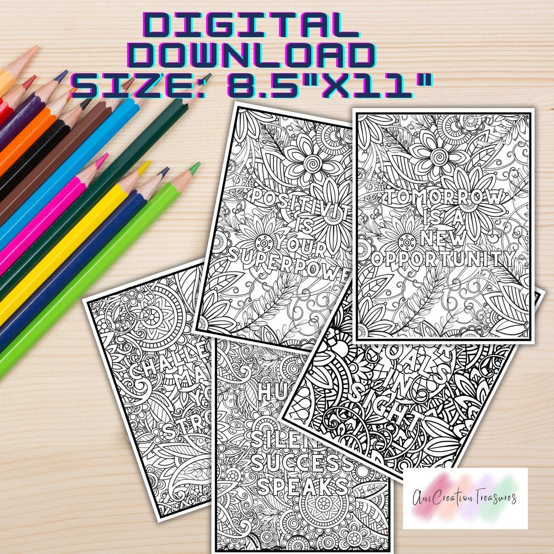 Motivational Coloring Pages 15 Pieces, Adult Coloring Printables, 3 PDF ...