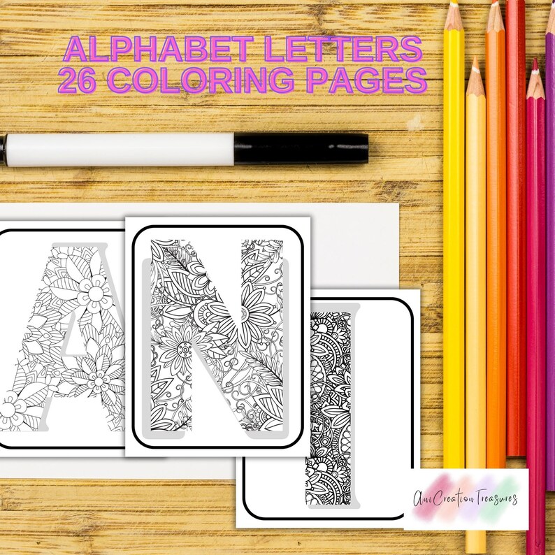 Alphabet Letters Coloring Pages 26 Pieces, Adult and Teen Coloring ...