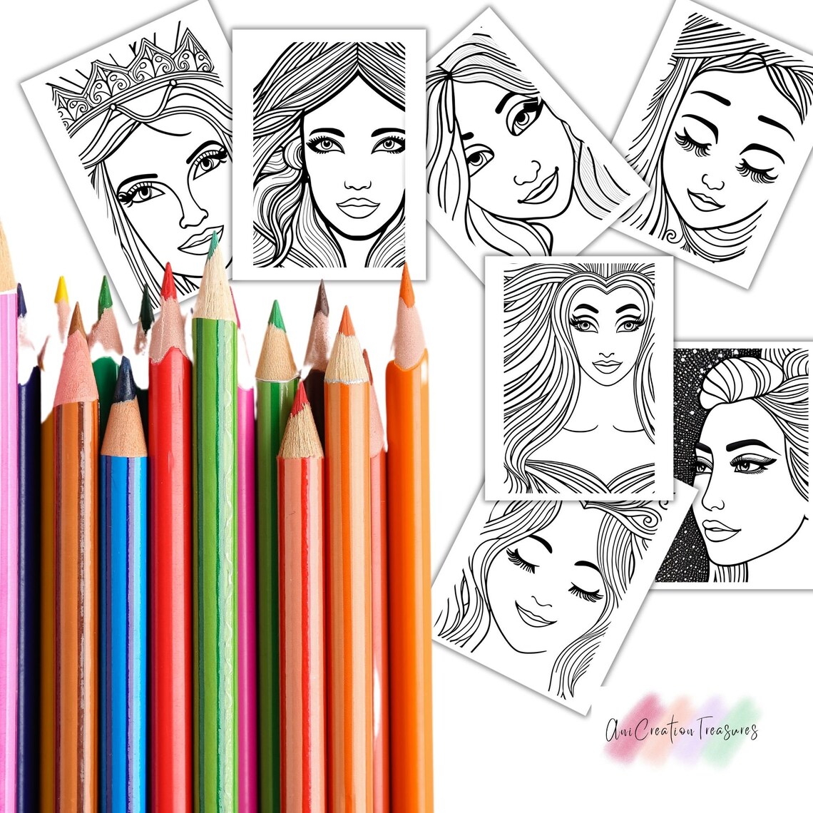 20 Pieces Princess Coloring Pages, Adult Coloring Printables, 5 PDF ...