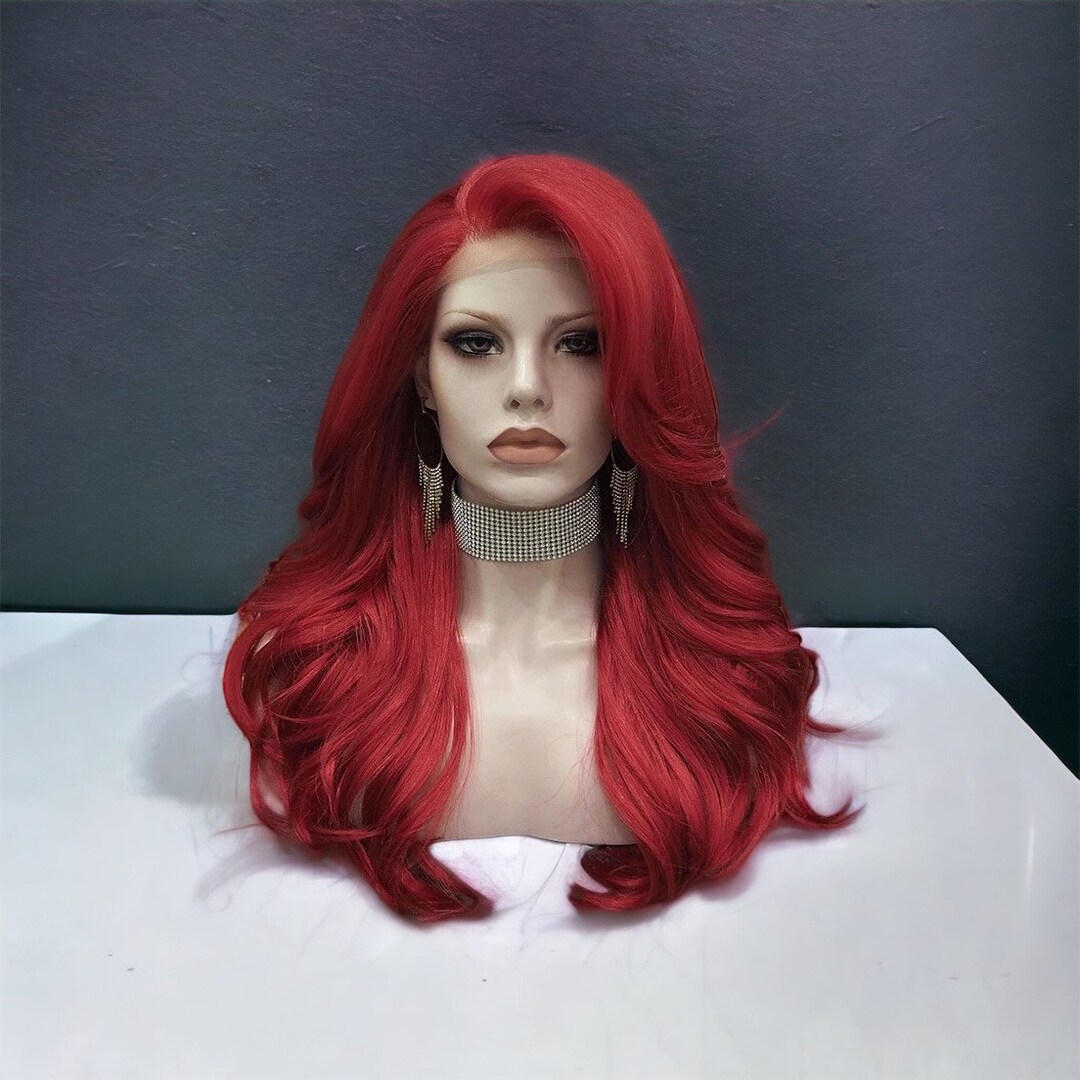 Red Synthetic Lace Front Wig Natural Body Wave Synthetic Lace Wig Daily ...