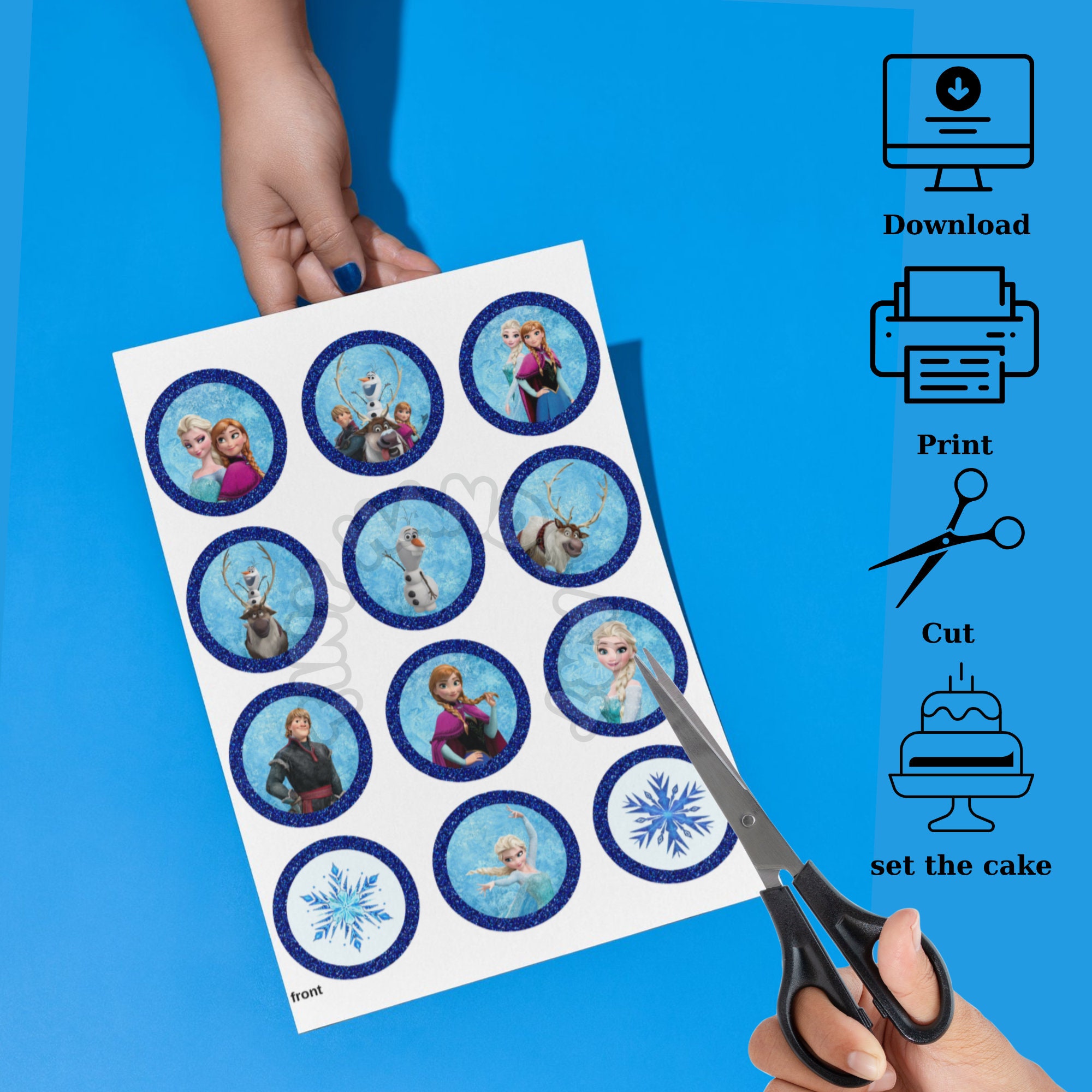 Frozen Cupcake Toppers DIGITAL DOWNLOAD, Kids Cupcake Toppers Sticker ...