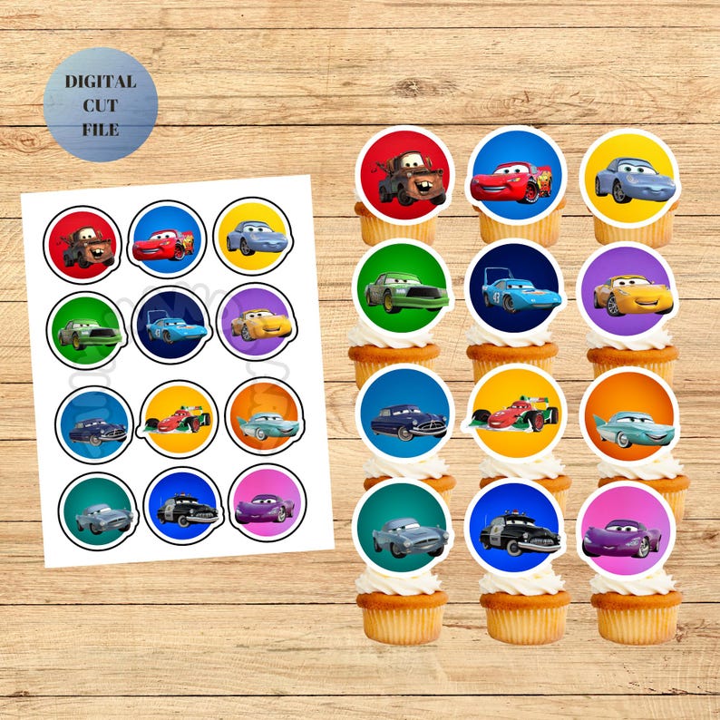Cars Cupcake Topper DIGITAL DOWNLOAD, Kids Cupcake Toppers Sticker ...