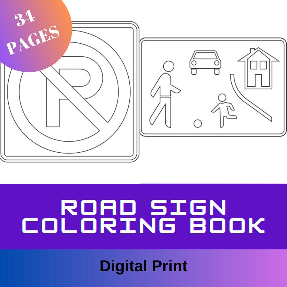 Road Signs Coloring Pages for Kids - Etsy