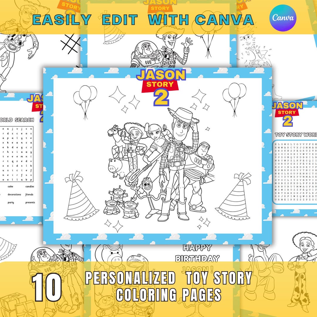 Toy Story Birthday Coloring Pages: Printable Party Activity (digital ...