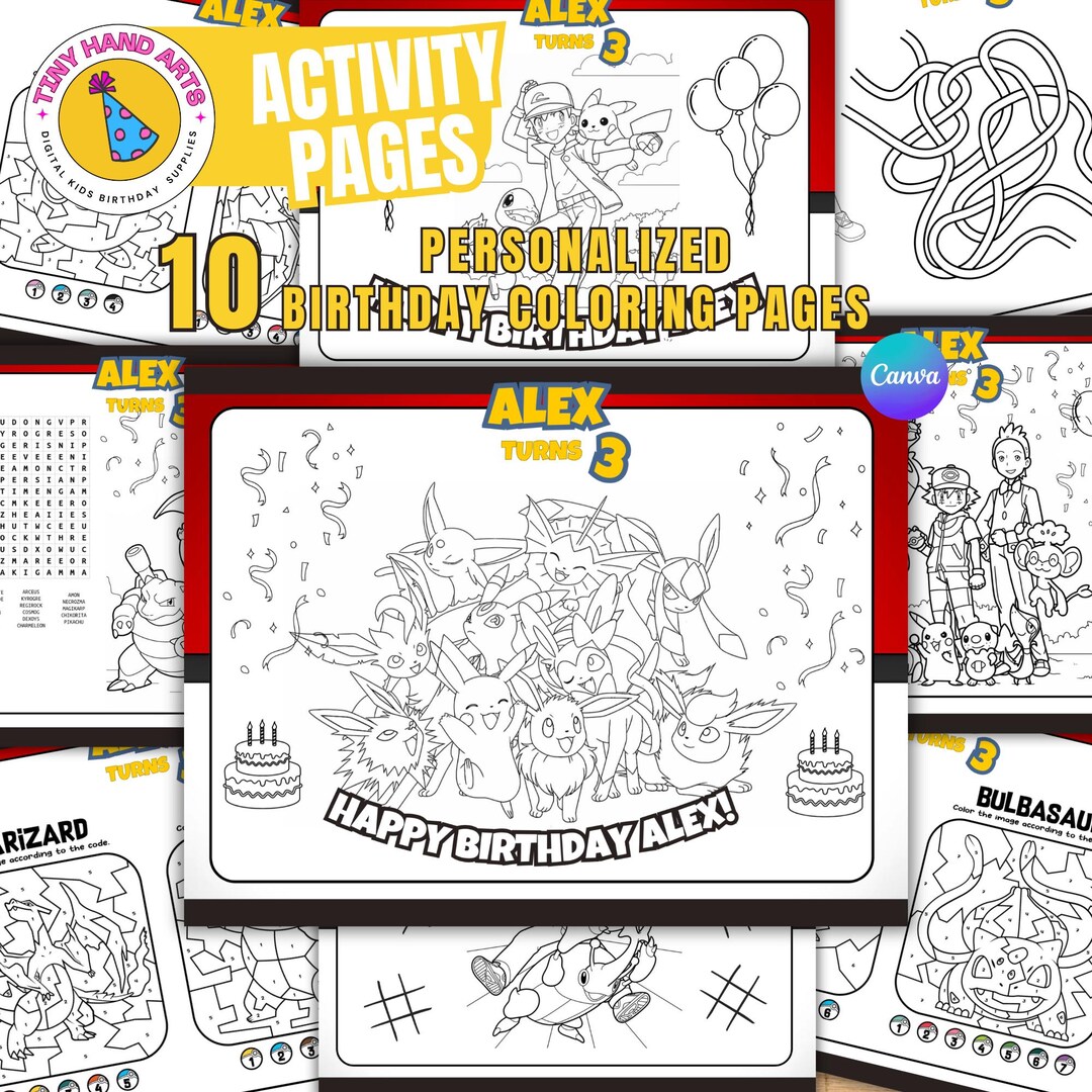 Pokemon Birthday Coloring Pages: Printable Party Activity (digital File ...